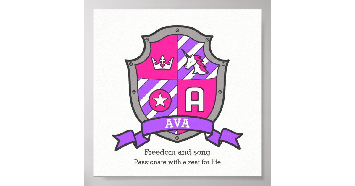 Póster Nombre de Ava que significa letra de unicornio Un | Zazzle.es
