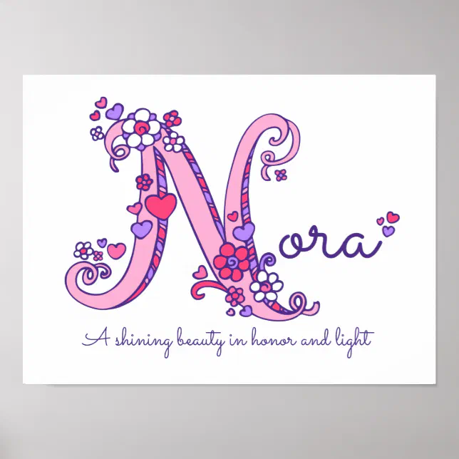 Póster Nora letter N chicas nombre y significado poster | Zazzle.es