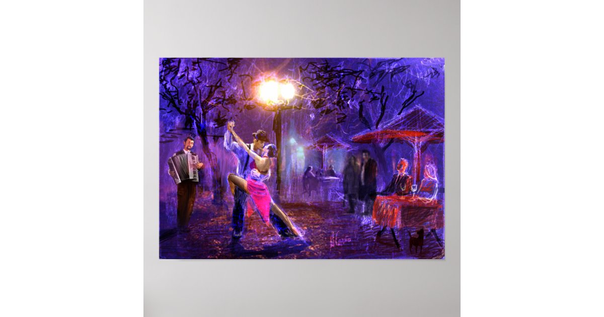 Póster Pareja bailando un tango en la noche | Zazzle.es