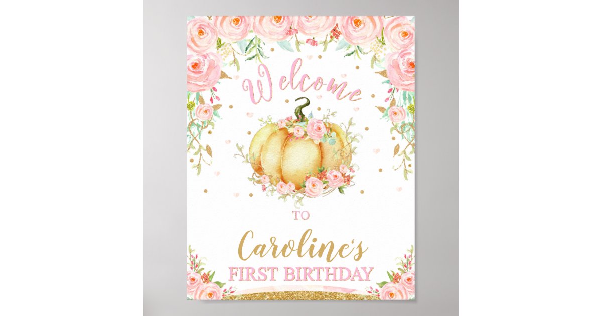Póster Pequeña Calabaza Primer cumpleaños Rótulo Poster d | Zazzle.es