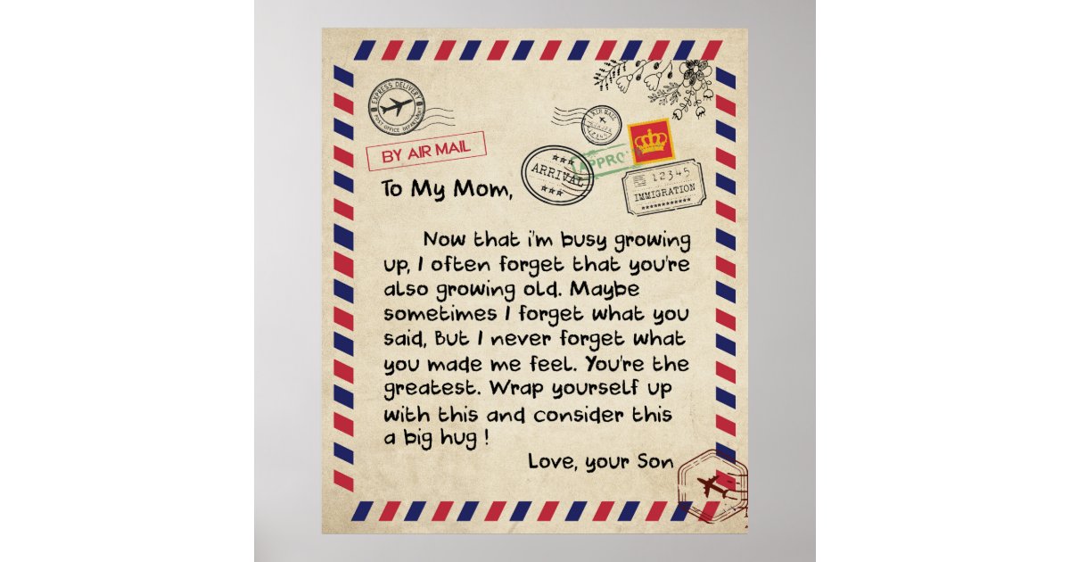 Póster Personalized To My Mom Love Letter From Son | Zazzle.es