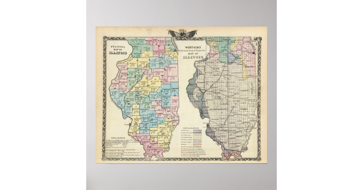 Póster Political map of Illinois | Zazzle.es