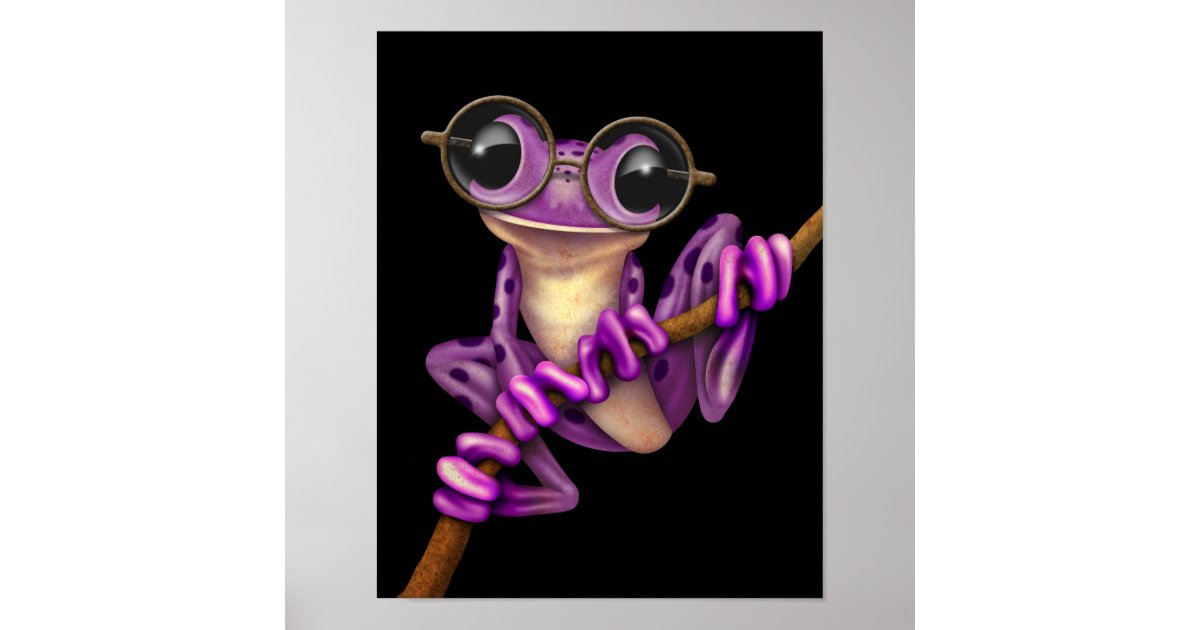 Póster Rana de árbol morado con anteojos en negro | Zazzle.es