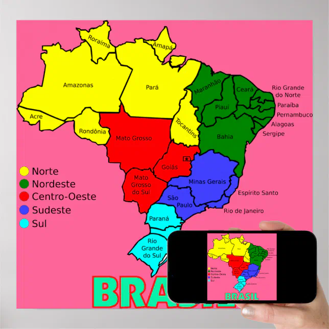 Póster Regiones del mapa de Brasil" | Zazzle.es