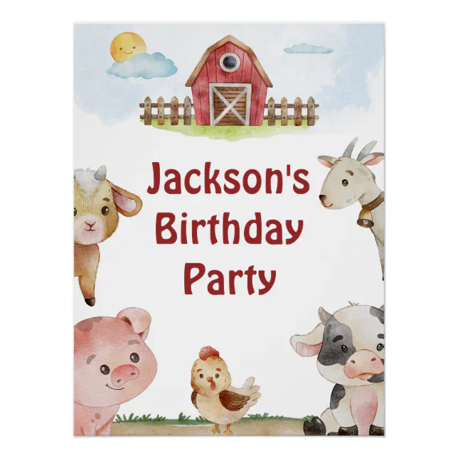Póster Rótulo de animales de granja de cumpleaños persona | Zazzle.es