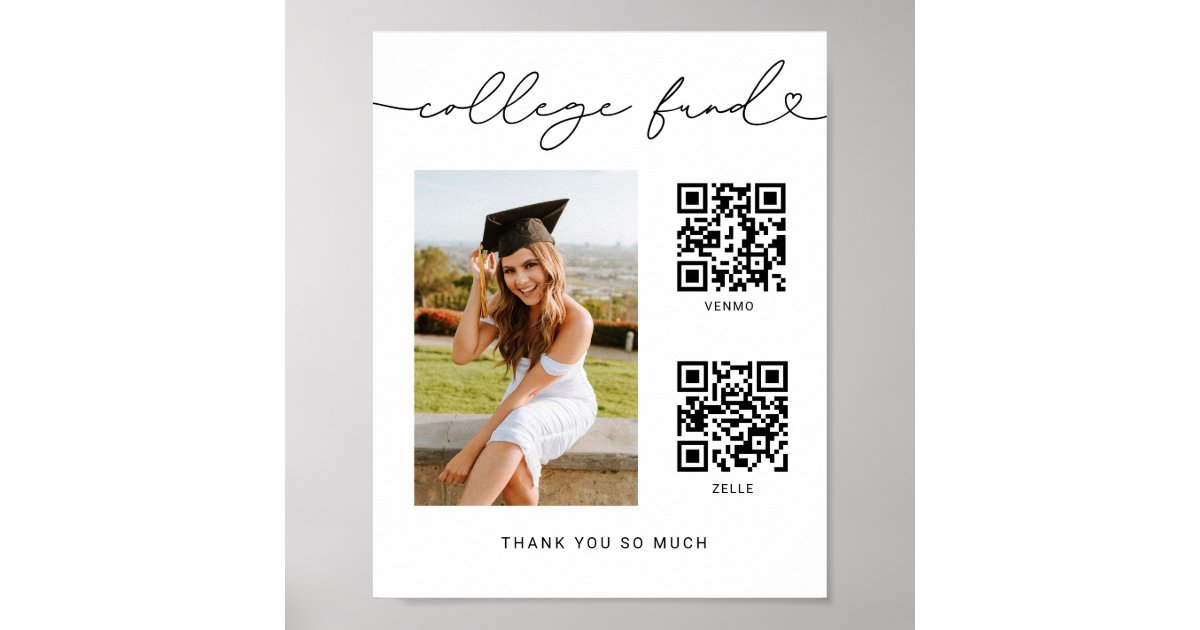 Póster Rótulo de código QR de foto de graduación de Colle | Zazzle.es