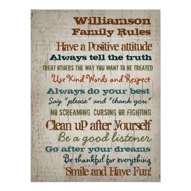 Póster Rótulo de reglas de familia personalizadas | Zazzle.es