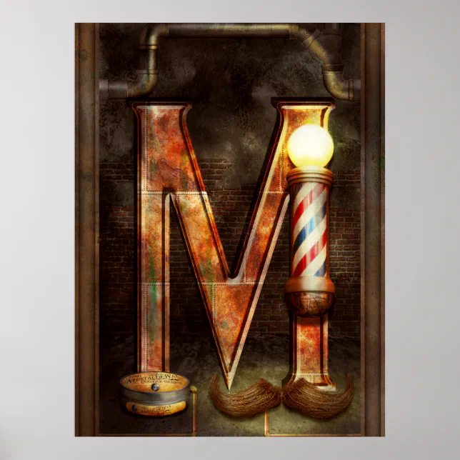 Póster Steampunk - Alphabet - M es para Mustache | Zazzle.es