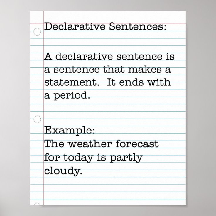 Póster Tipos de frases: Frases declarativas | Zazzle.es