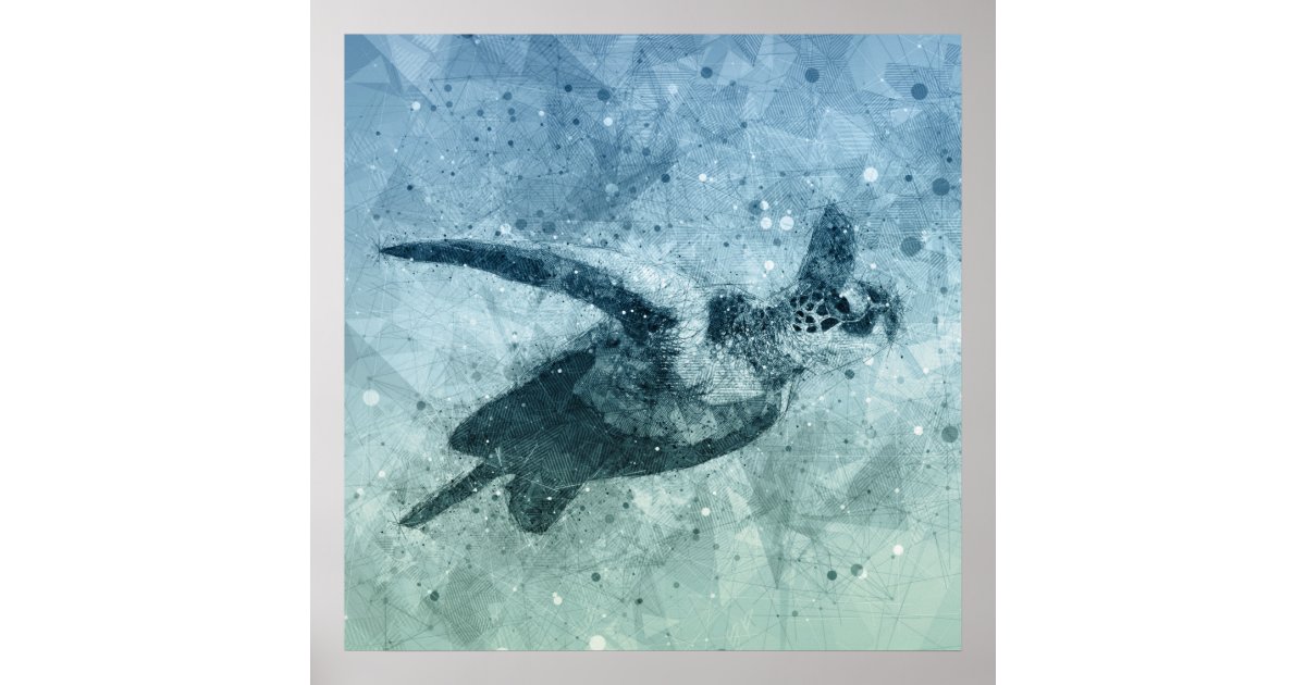 Póster Tortuga de mar verde voladora geométrica | POSTER | Zazzle.es