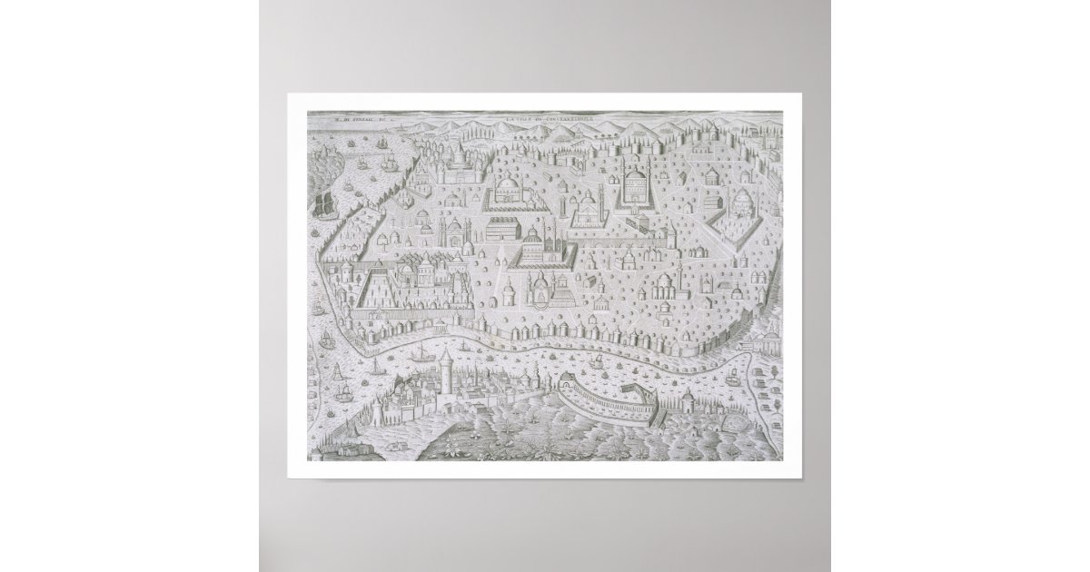 Póster Town map of Constantinople, Turkey, c.1650 (engrav | Zazzle.es