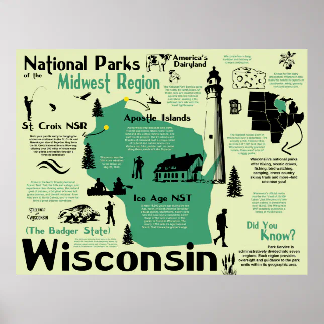 Póster Wisconsin National Parks Infographic Map | Zazzle.es