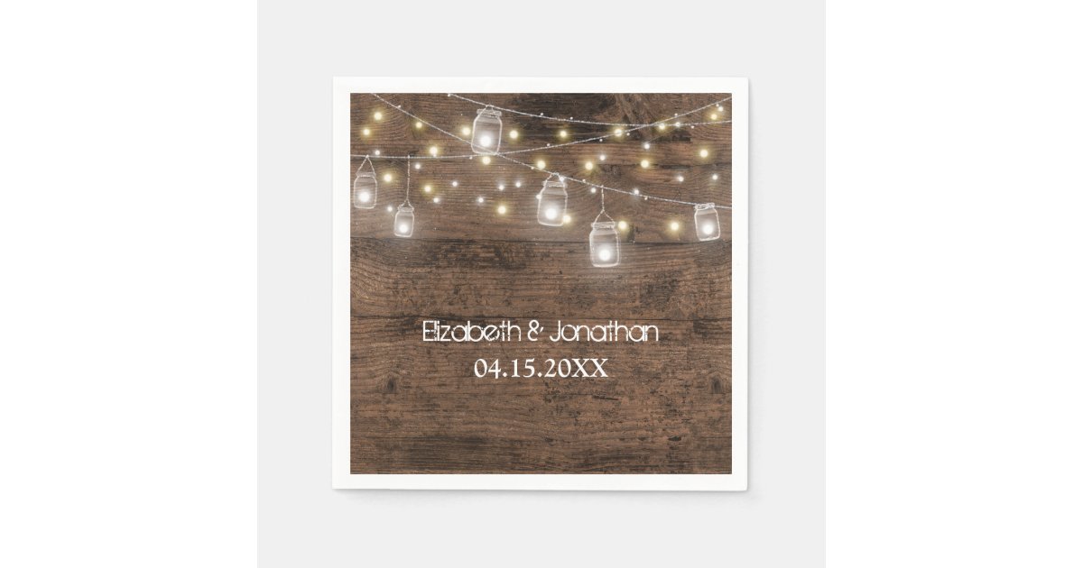 Servilleta De Papel Boda de Rustic Mason Jar String Lights | Zazzle.es