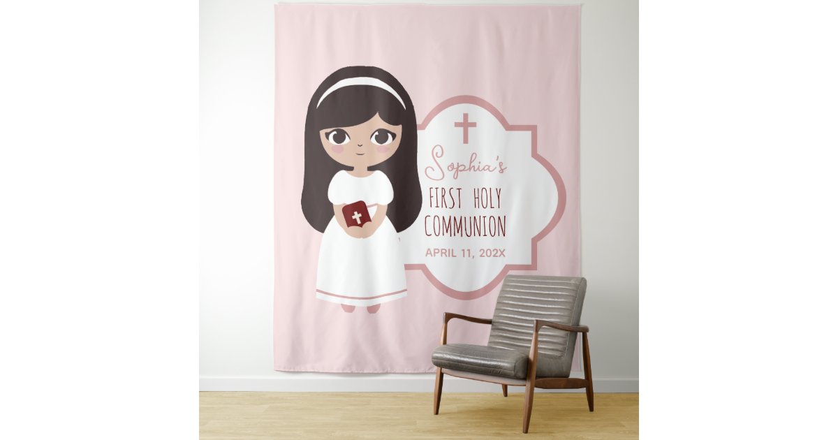 Tapiz Fondo de la Primera Comunión Rosa - Chica de la Br | Zazzle.es