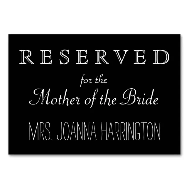 Tarjeta De Mesa Rótulo reservado de Boda blanco y negro | Zazzle.es