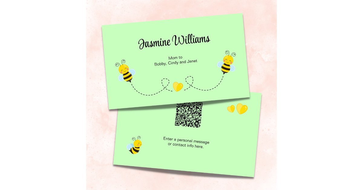 Tarjeta De Presentación Código QR burbuja abejas y corazón amarillo ...