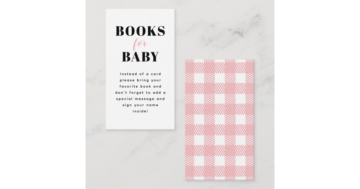 Tarjeta De Recepción Solicitud de libro de Baby Shower de Pink Gingham ...