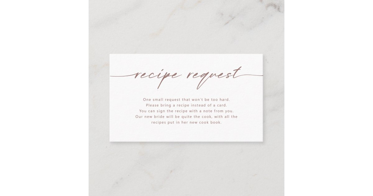 Tarjeta de solicitud de receta de novia con guión | Zazzle.es