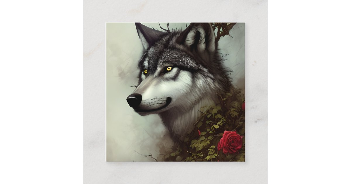 Tarjeta De Visita Cuadrada Dibujar un lobo con Rosas y dibujos ...