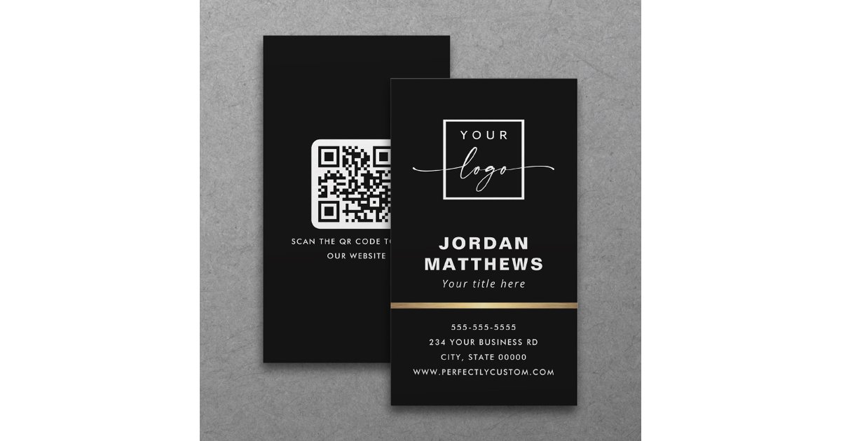 Tarjeta De Visita Elegante logo código QR borde de gradiente dorado ...