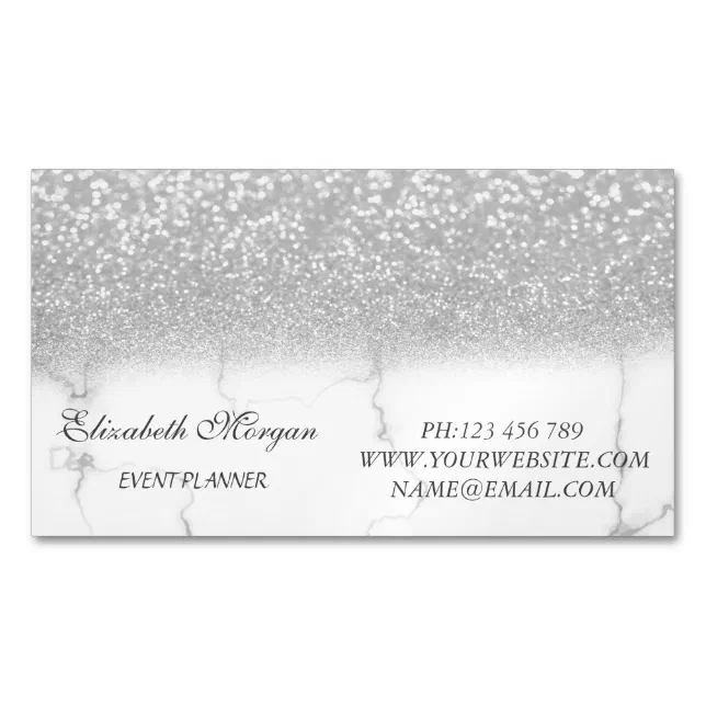 Tarjeta De Visita Magnética Elegante Purpurina plateado moderno Marble ...